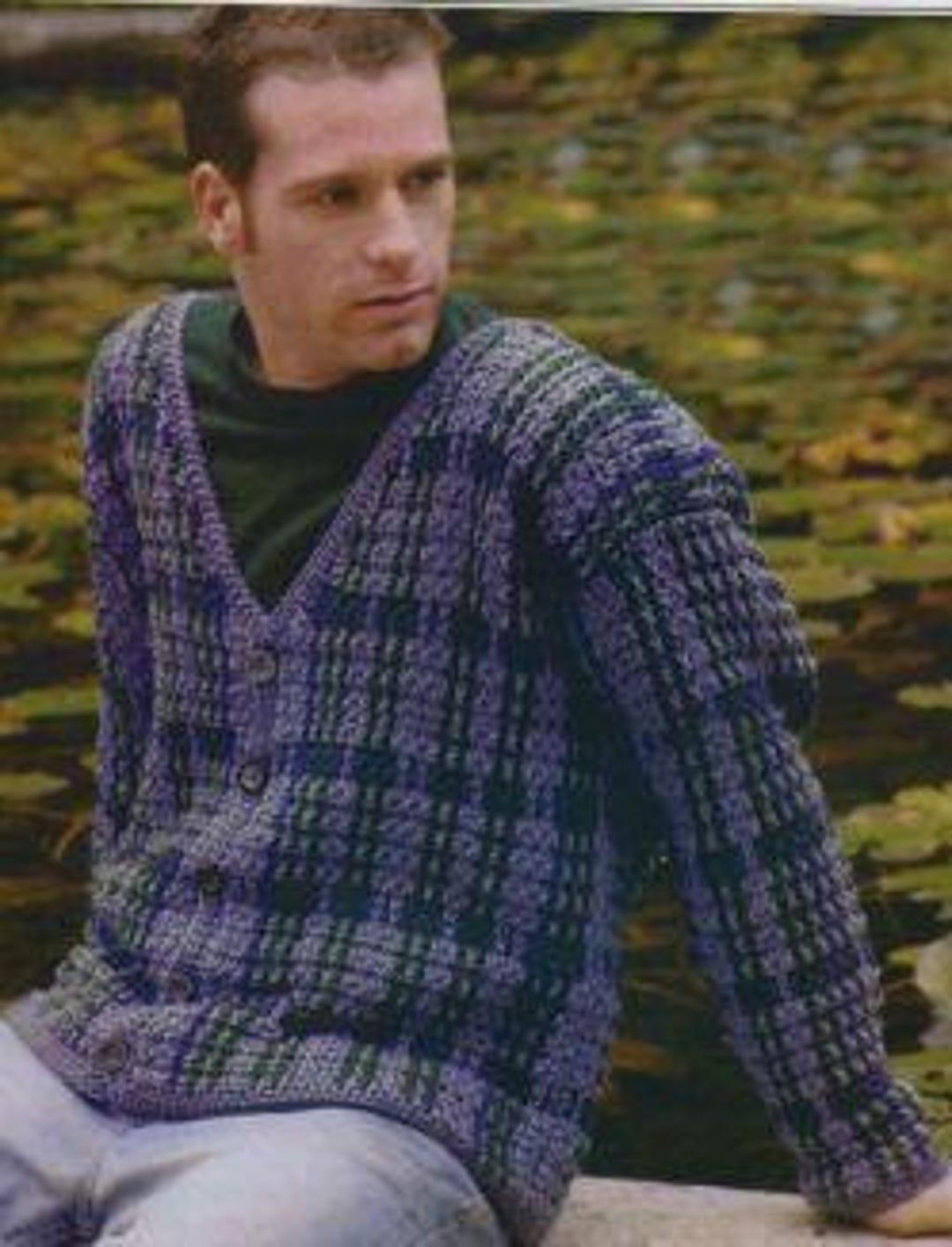 Men's Crochet Sweater Pattern in PDF English Vintage V-neck Buttons ...