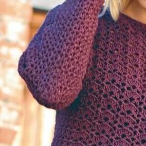 Woman's Lacy Pullover Crochet Pattern in PDF English Crew Neck Sweater ...