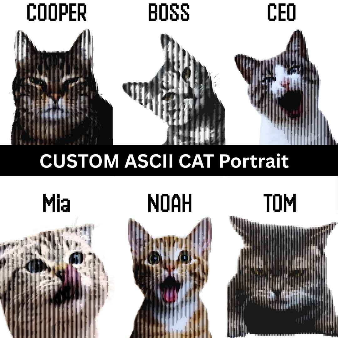 Custom ASCII Pet Cat Portrait, Digital Pet Cat Illustration, Printable ...