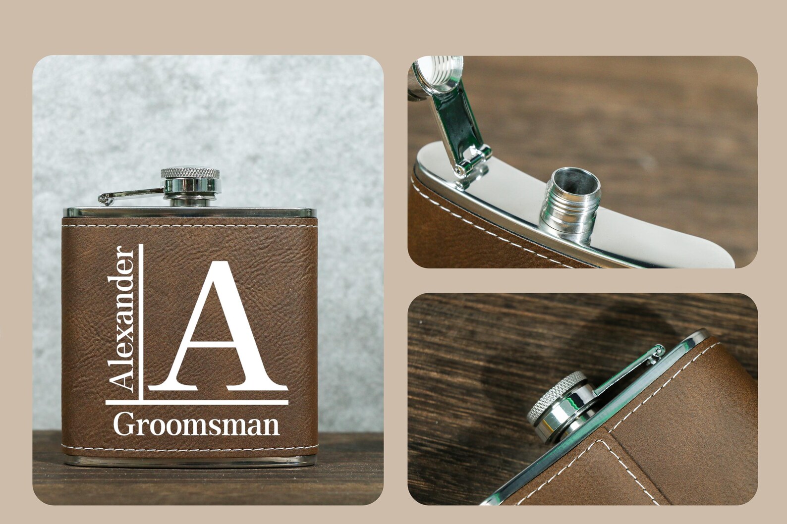 Artisan-crafted Monogrammed Flask | Custom Text/date Engraved PU ...