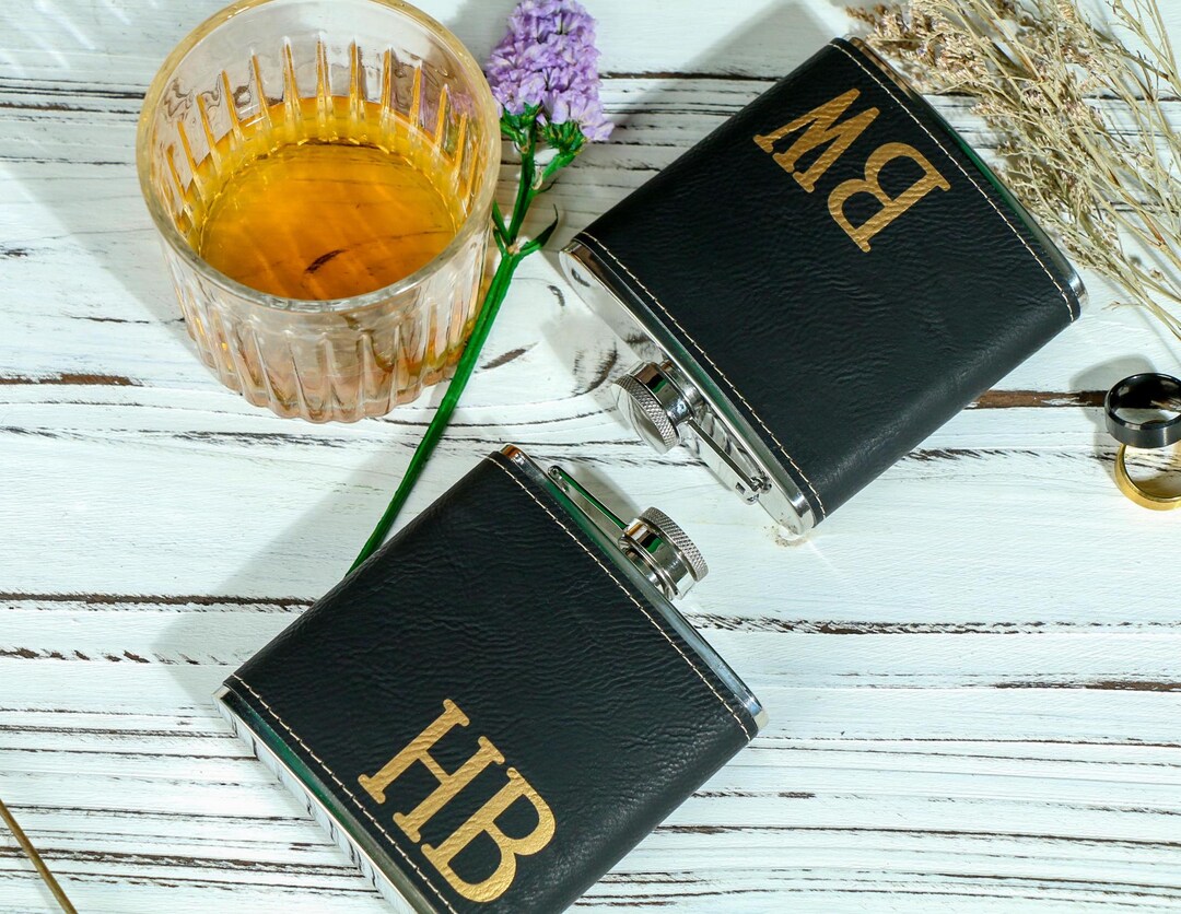 Personalized Flask for Men, Custom Groomsmen Flasks, Engraved Leather ...