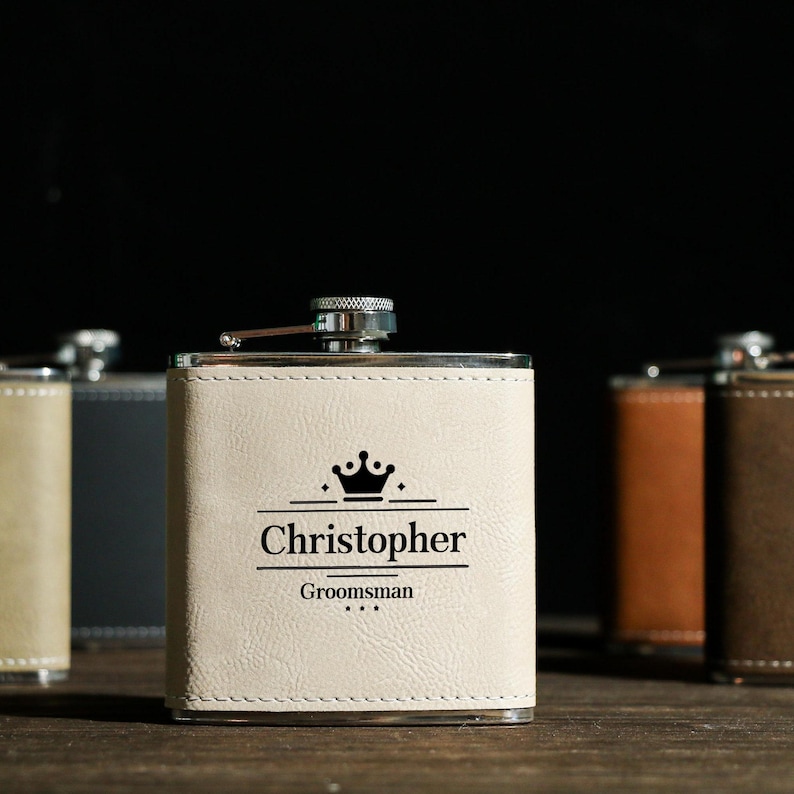 Artisan-crafted Monogrammed Flask | Custom Text/date Engraved PU ...
