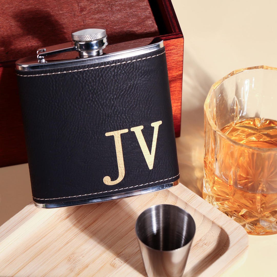 Personalised Hip Flask, Custom Engraved PU Leather Flask, Monogrammed ...