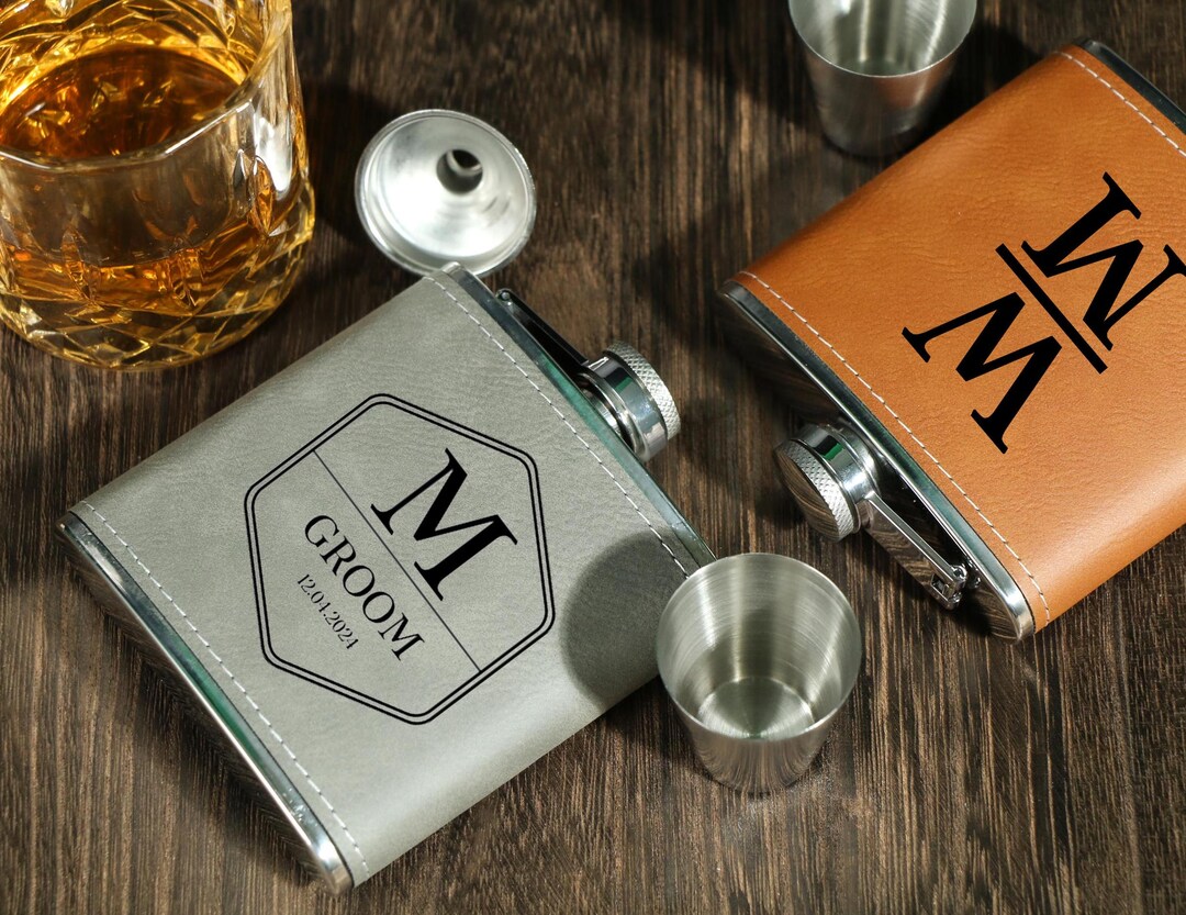 Personalized Flask for Men, Custom Groomsmen Flasks, Engraved Leather Hip Flask, Groomsmen Gifts ...