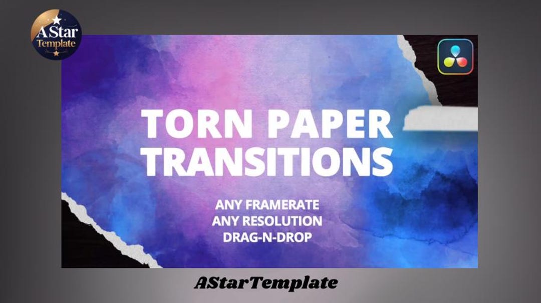 Torn Paper Transitions Video Template for Davinci Resolve, Creative ...
