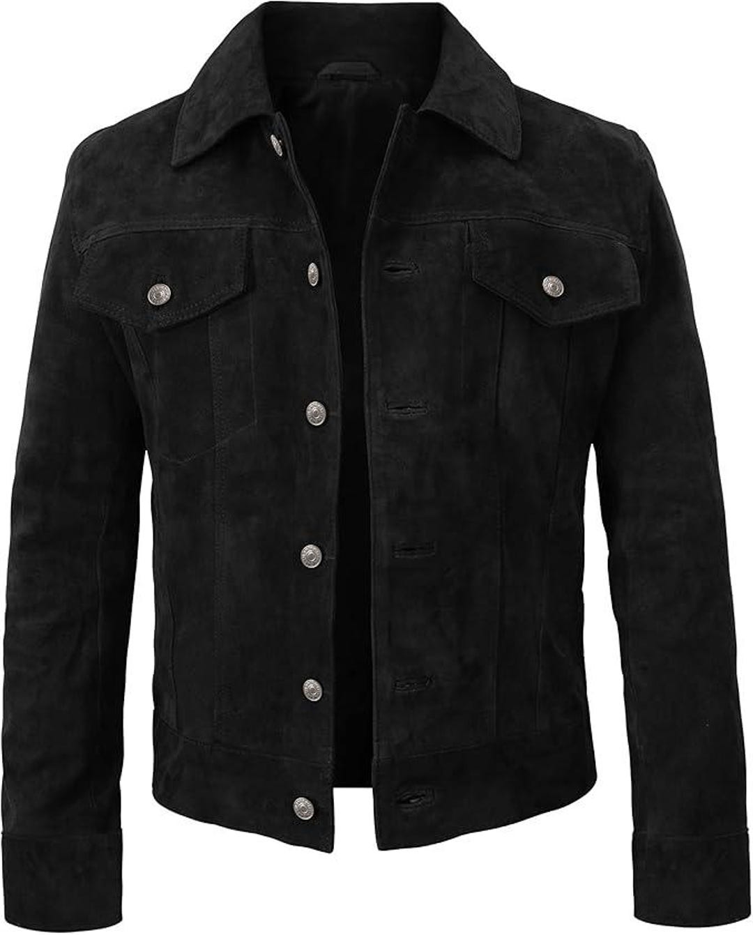 Men's Trucker Suede Leather Jacket - Western Cowboy Style Genuine Suede ...