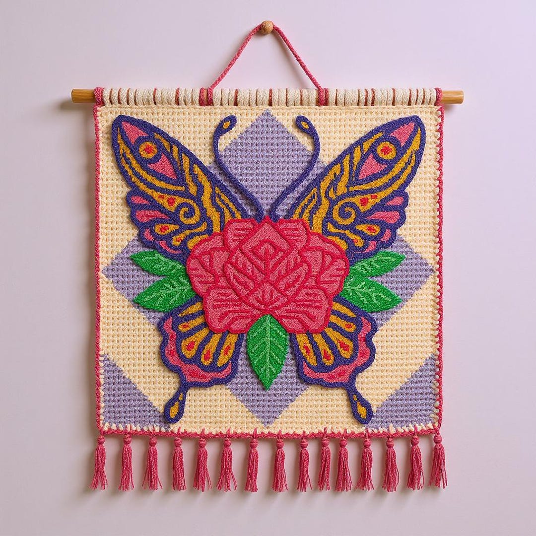 Butterfly Rose Tapestry Crochet Pattern: Boho Wall Hanging (PDF Pattern ...