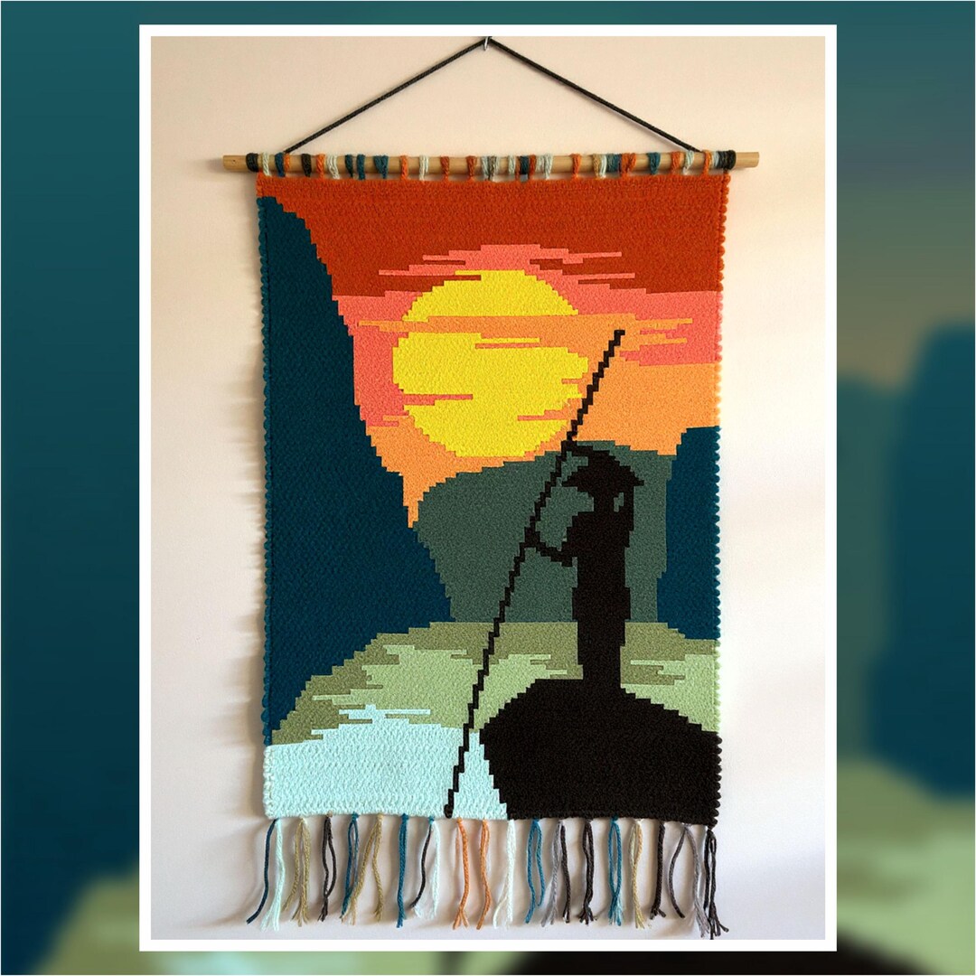 Canoe Sunset Tapestry Crochet Pattern: Lake Wall Hanging (80x120 ...