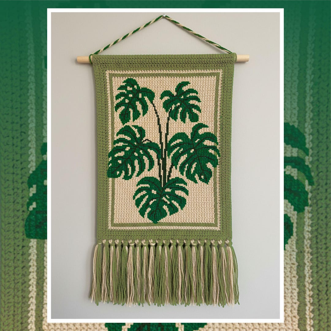 Monstera Crochet Wall Hanging Pattern: Tropical Tapestry PDF (120x160 ...