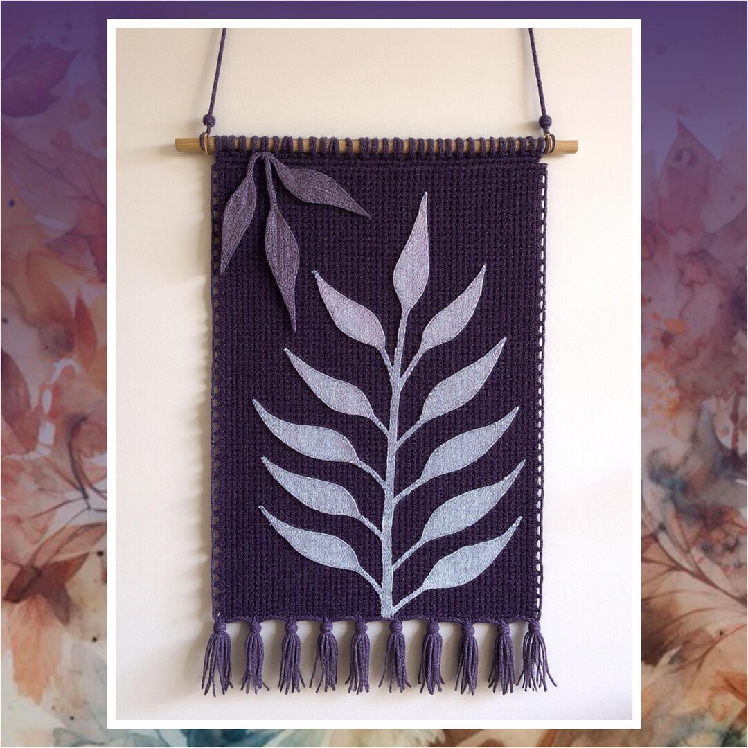 Modern Violet Leaf Tapestry Crochet Pattern 140x200 PDF | Botanical ...