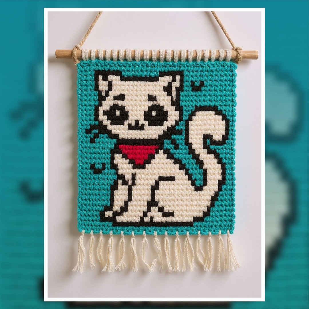 Cat Tapestry Crochet Pattern: Cartoon Kitty Wall Hanging (PDF Pattern ...