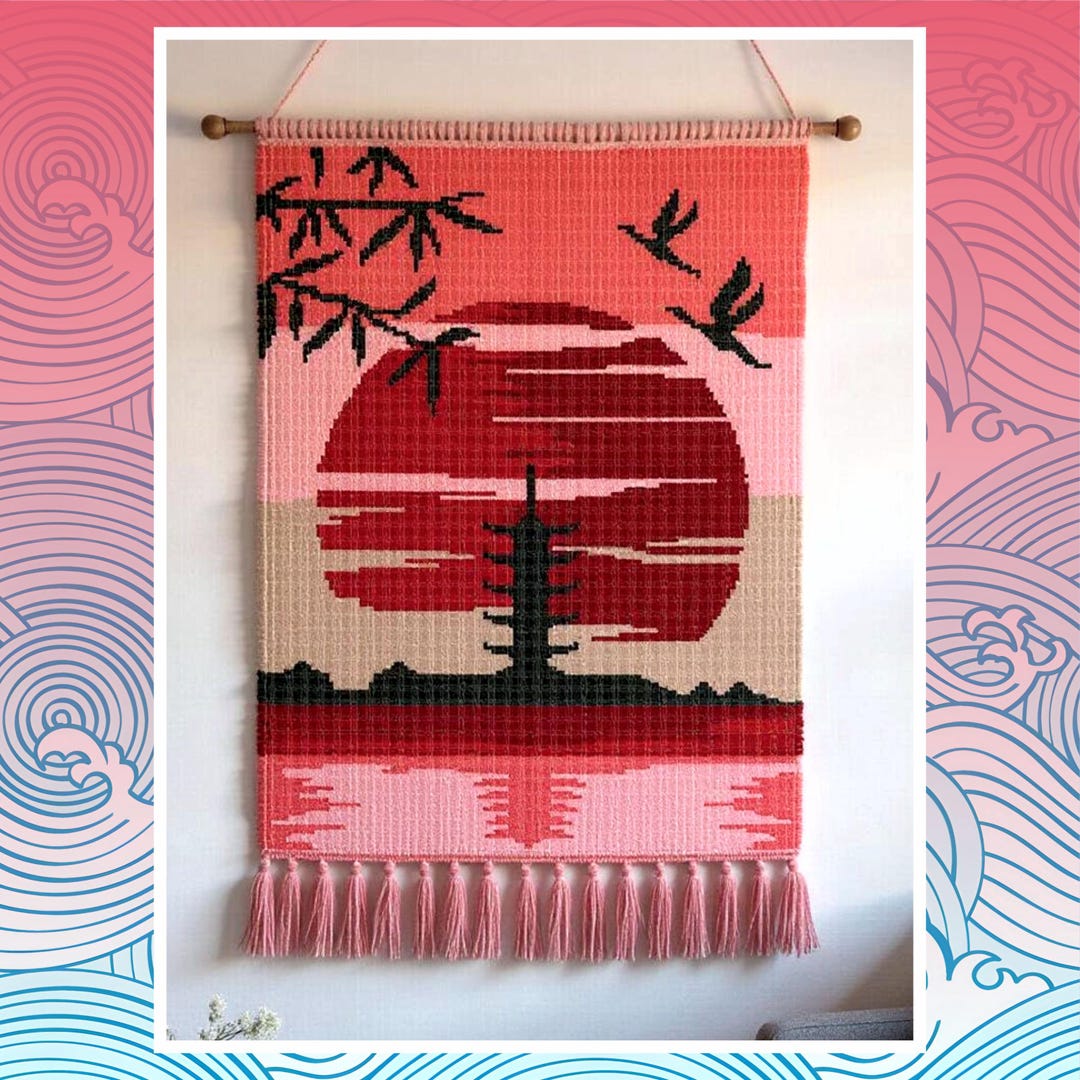 Japan Temple Tapestry Crochet Pattern: Full Moon Wall Hanging (PDF ...
