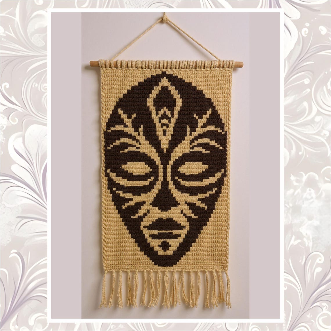 Tribal Face Crochet Tapestry Pattern: Boho Wall Hanging (60x120 ...