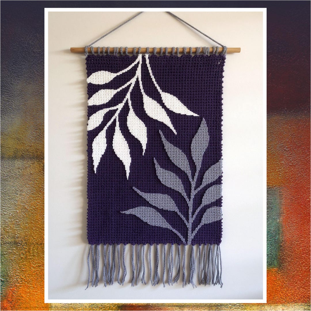 Purple Leaf Tapestry Crochet Pattern: Botanical Wall Hanging (110x160 ...