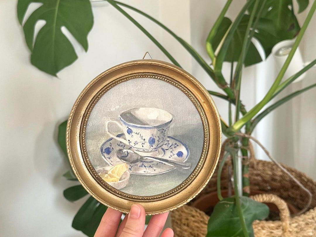 Framed Teacup Print, Small Round Wall Decor, Mini Wall Frame With Tea ...