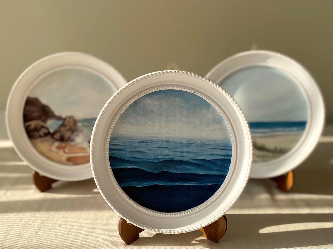 Framed Ocean View Oil Painting Set: Miniature Coastal Art, 3 Piece - Etsy