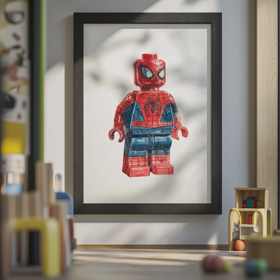 Lego Spiderman Wall Art Print – Superhero Watercolor Artwork for Kids ...