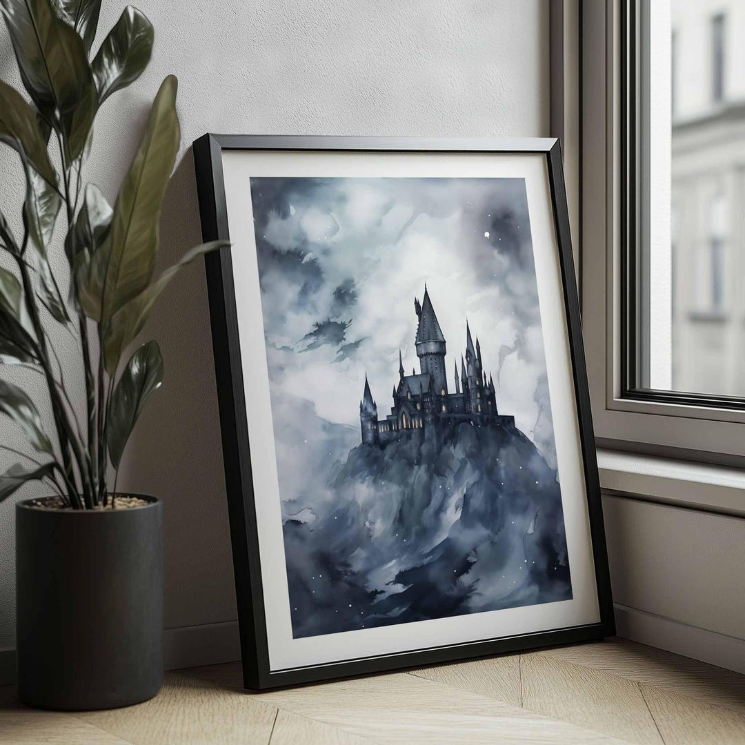 Hogwarts Castle Art Print Harry Potter Inspired Wall Decor Magical Wizard School Poster Fantasy ...