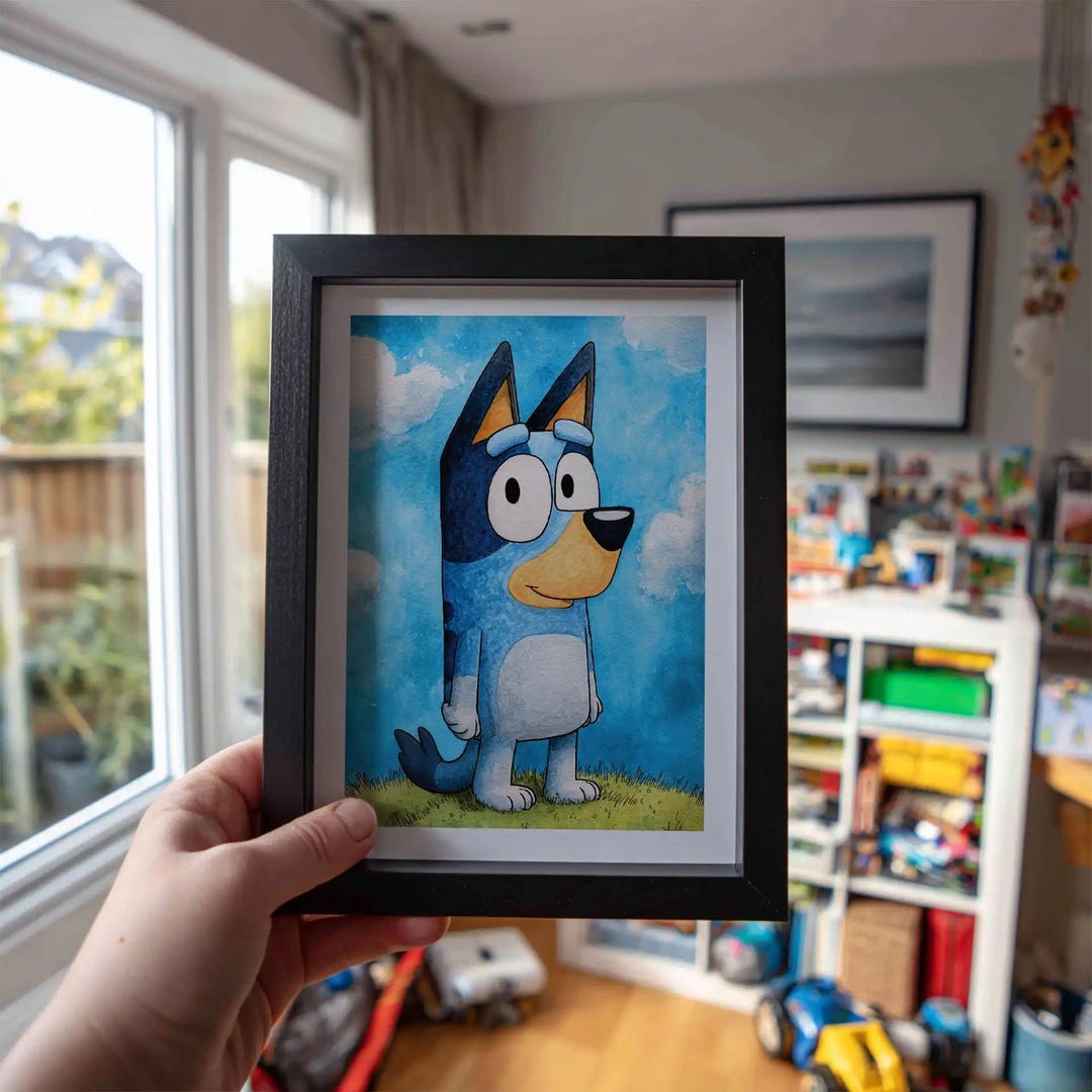 Bluey Watercolor Wall Art Print – Cartoon Dog Nursery Decor for Kids ...