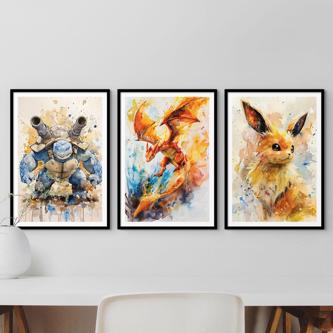 Watercolor Pokemon Art Prints – Blastoise, Charizard, Eevee Set - Etsy