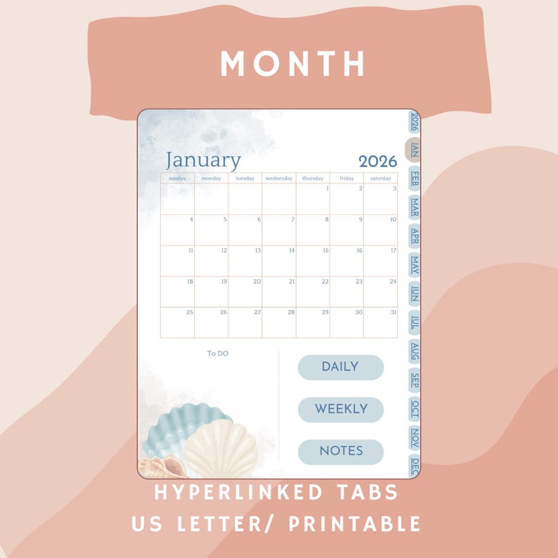 2026 Digital Planner Sea Shells Theme Calm Dainty Feminine Design ...