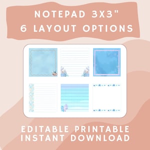 Printable Editable Notepad 3x3 Canva Template Sticky Notes Instant ...