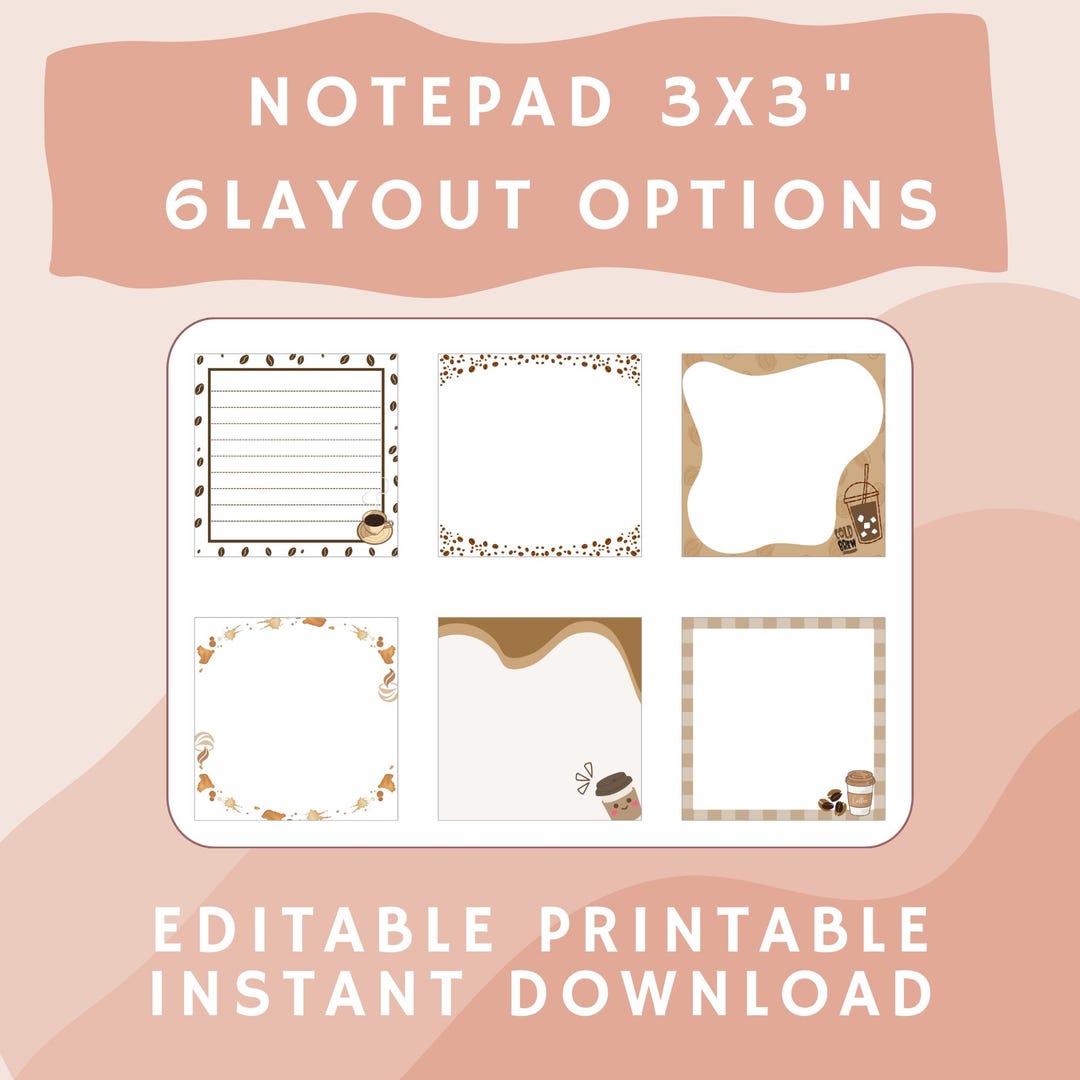 Printable Editable Notepad 3x3 Canva Template Sticky Notes Instant ...