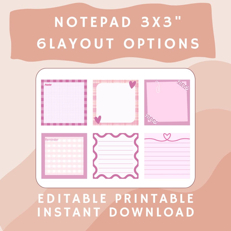 Printable Editable Notepad 3x3 Canva Template Sticky Notes Instant ...