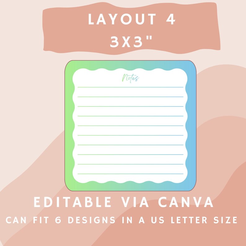 Printable Editable Notepad 3x3 Canva Template Sticky Notes Instant ...