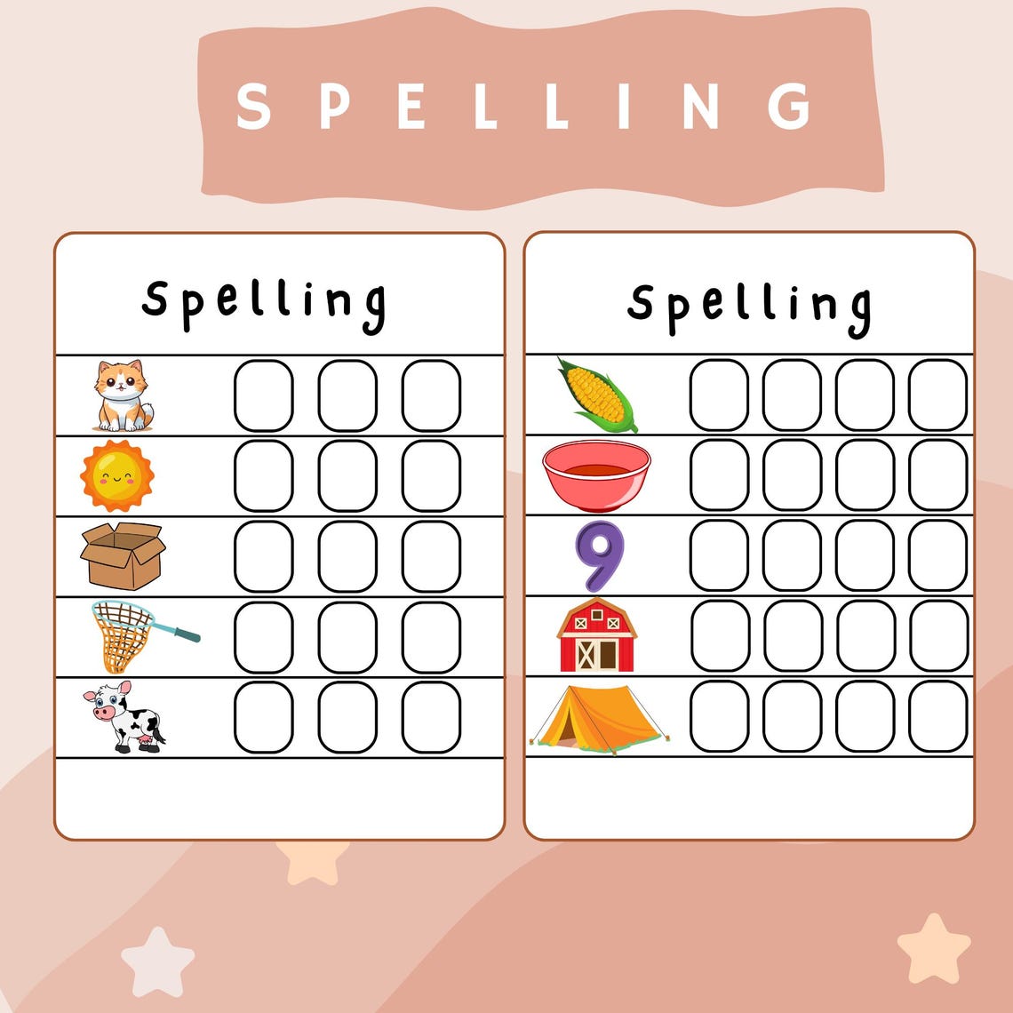Printable Spelling Activity for Preschool Kindergarten Worksheets - Etsy