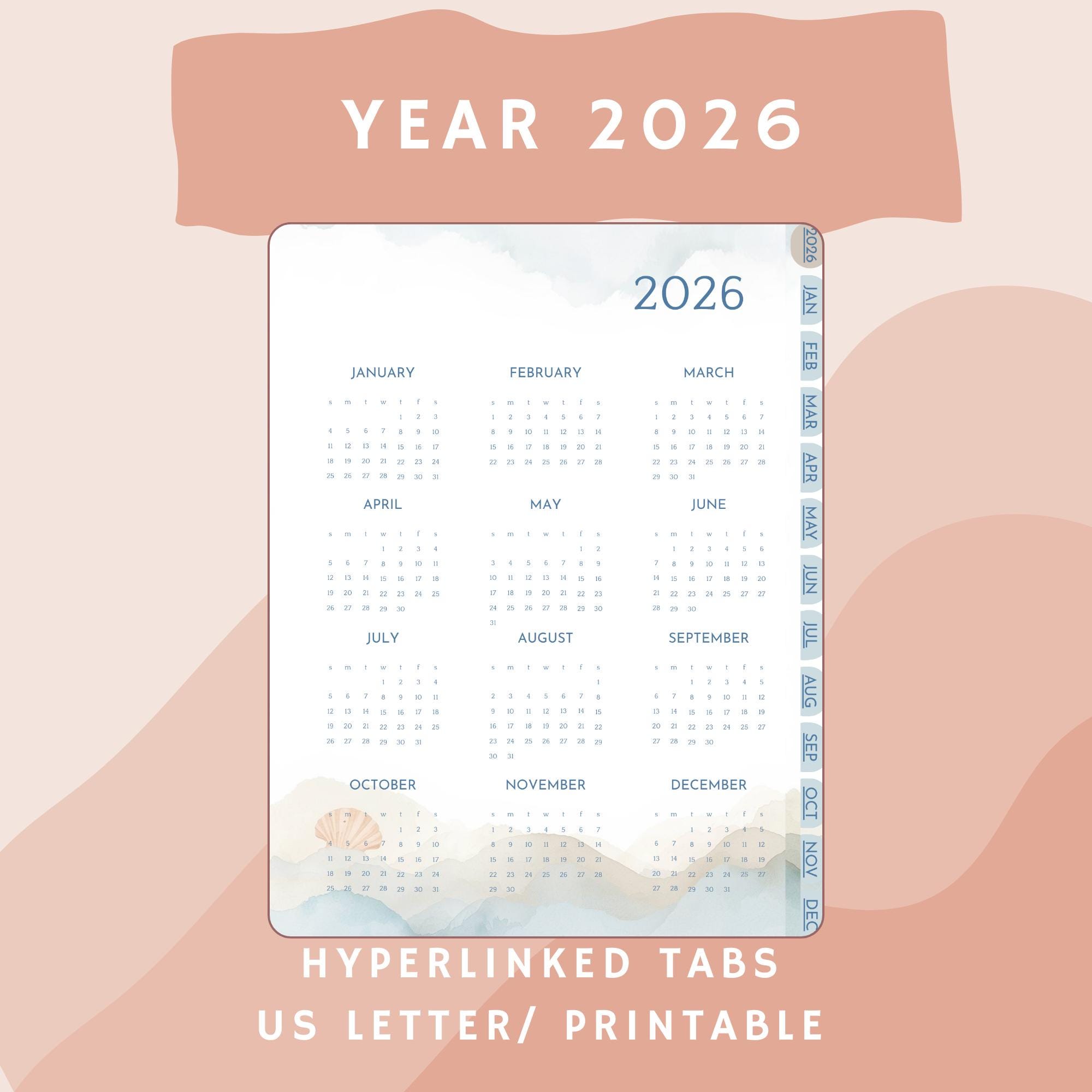 2026 Digital Planner Sea Shells Theme Calm Dainty Feminine Design ...