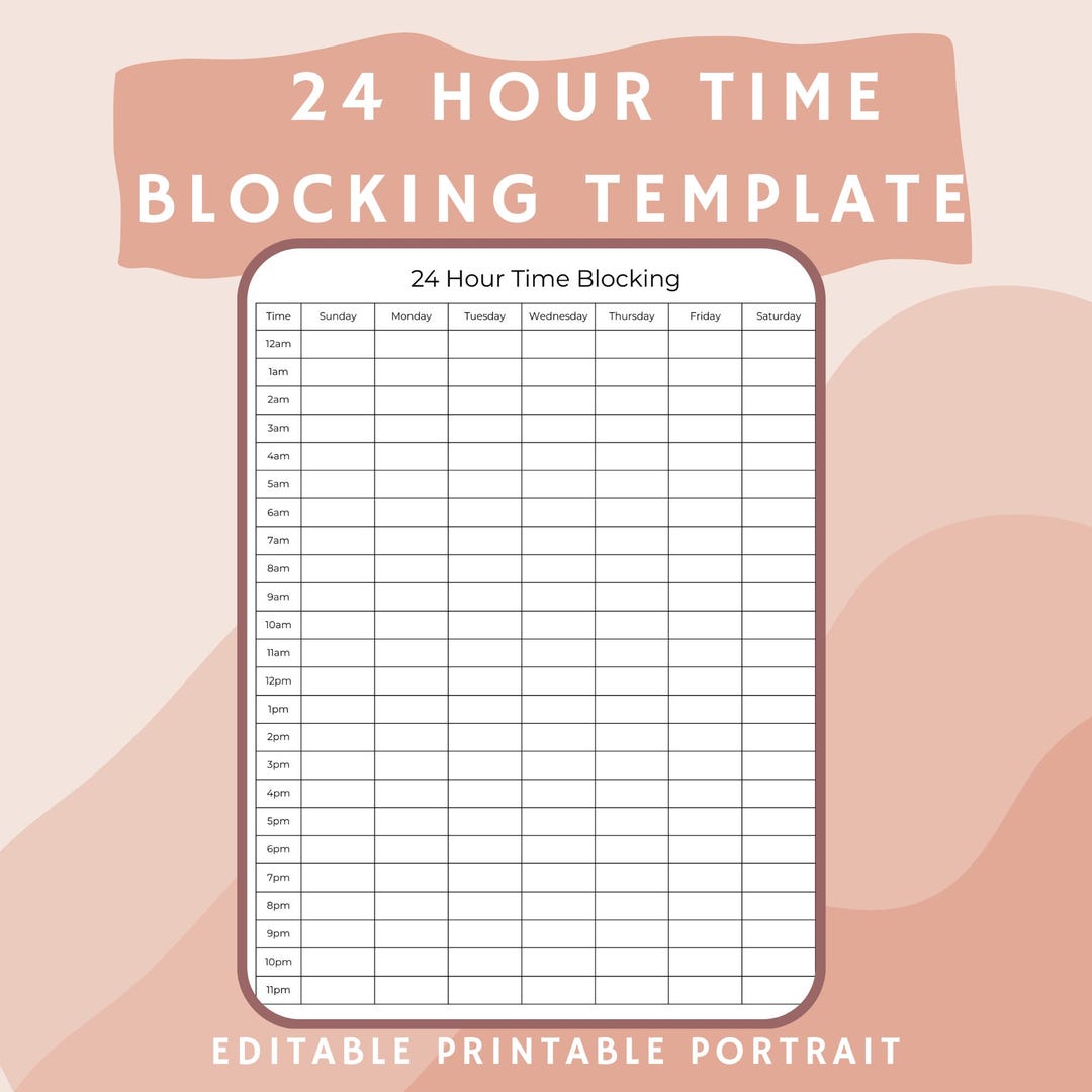Editable Time Blocking Template 24 Hour to Do List Printable Daily ...