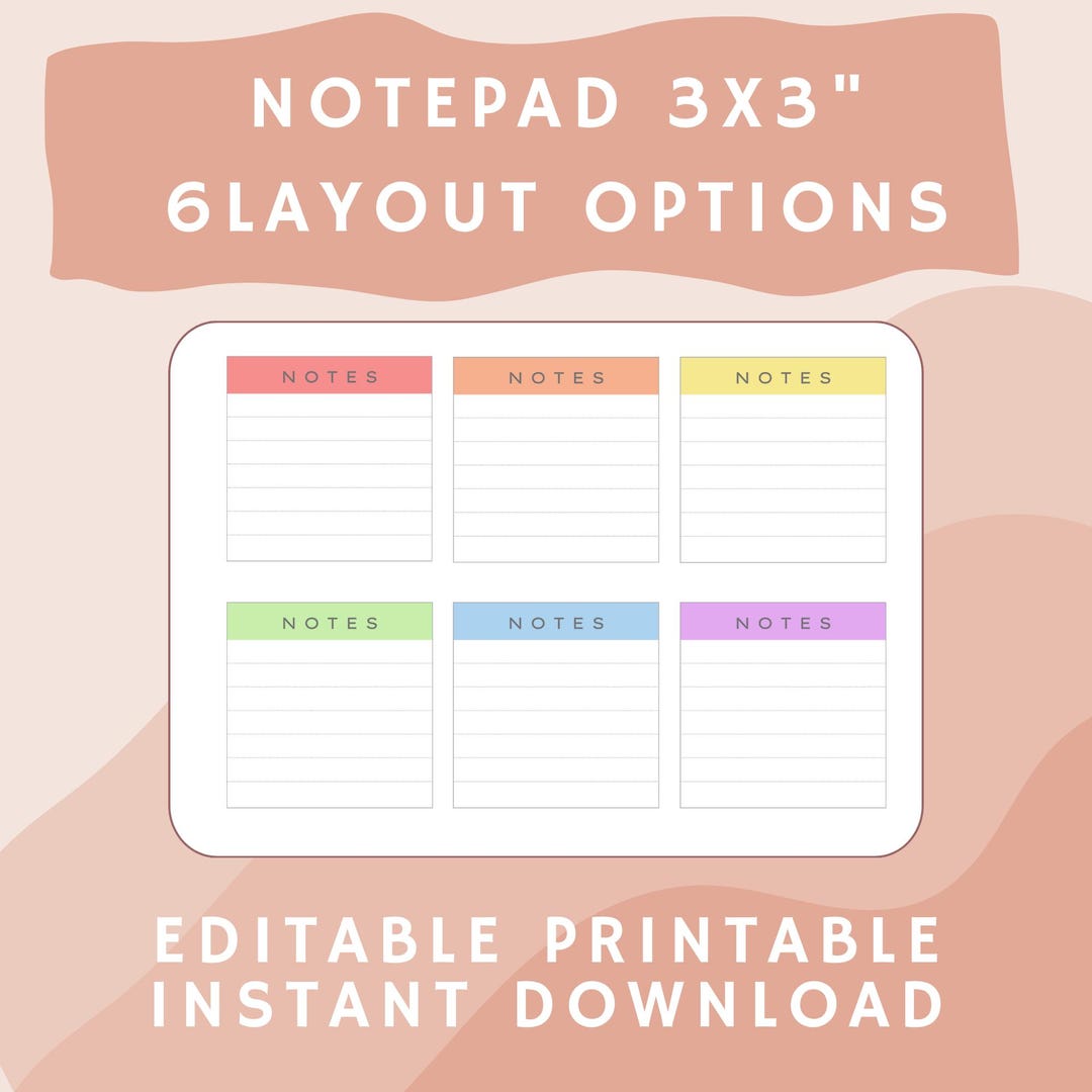 Printable Editable Notepad 3x3 Canva Template Sticky Notes Instant ...