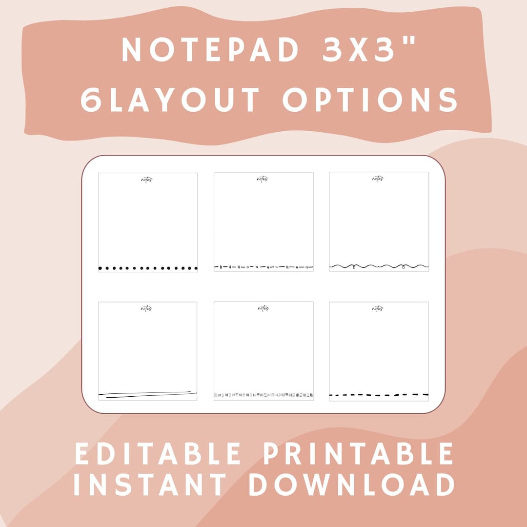 Printable Editable Notepad 3x3 Canva Template Sticky Notes Instant ...