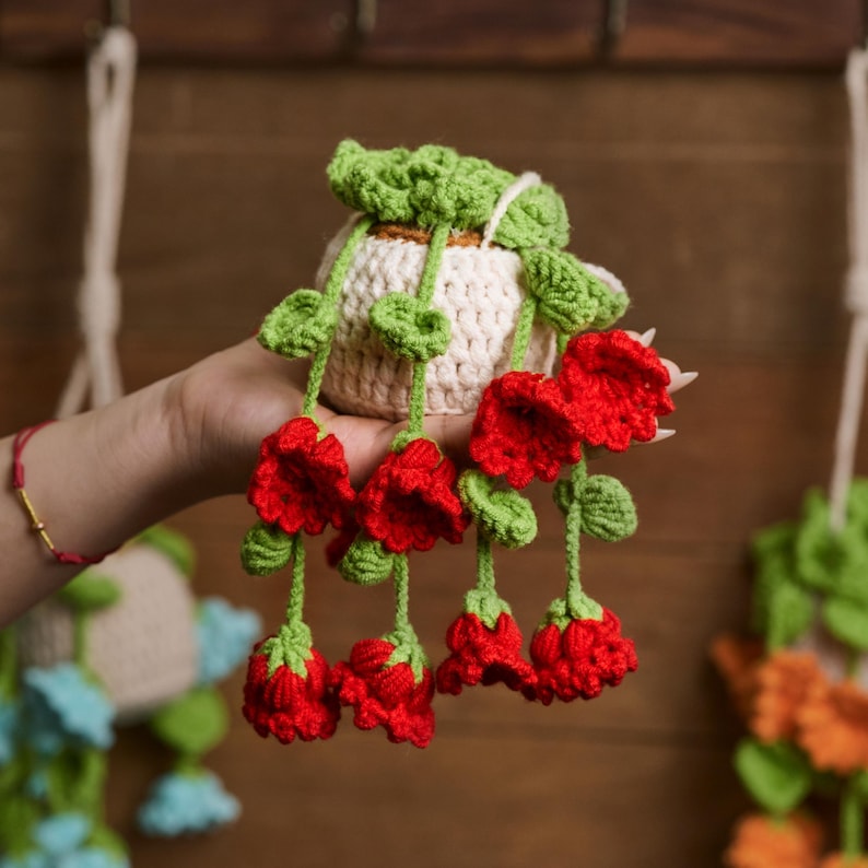 Crochet Bellflower Car Hanging, Cute Flower Home Ornament, Plant Car ...
