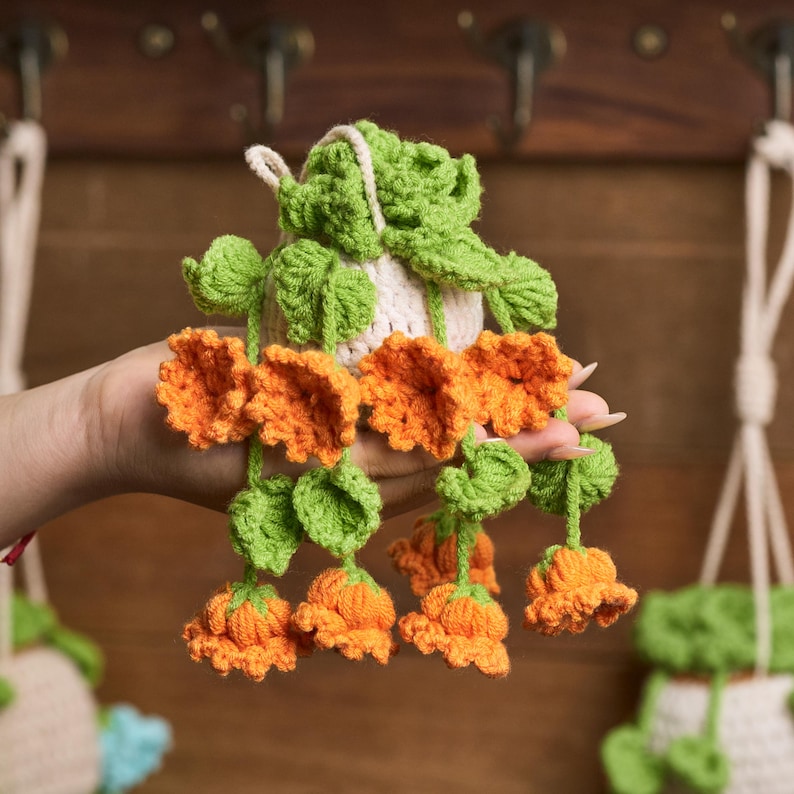 Crochet Bellflower Car Hanging, Cute Flower Home Ornament, Plant Car ...