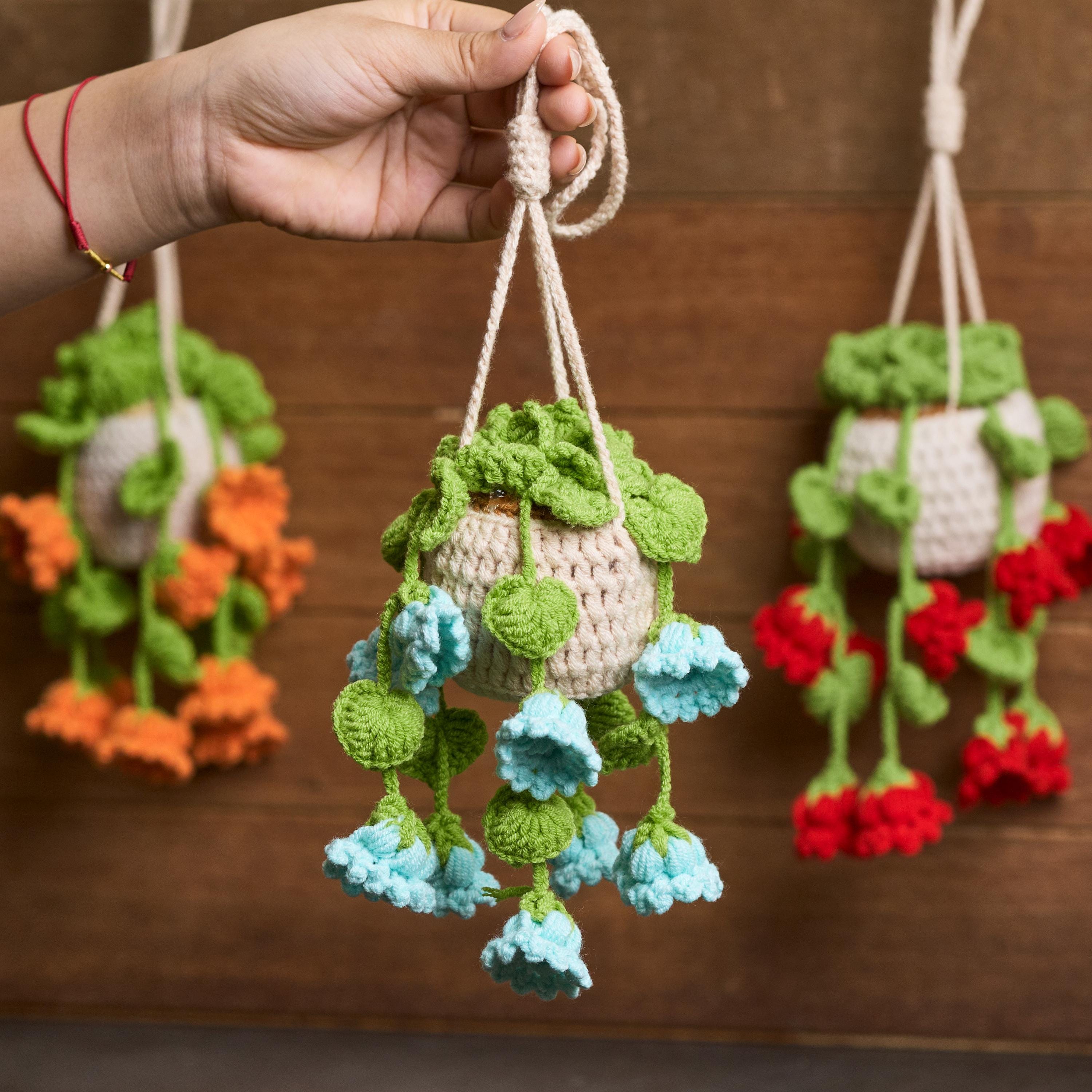Crochet Bellflower Car Hanging, Cute Flower Home Ornament, Plant Car ...