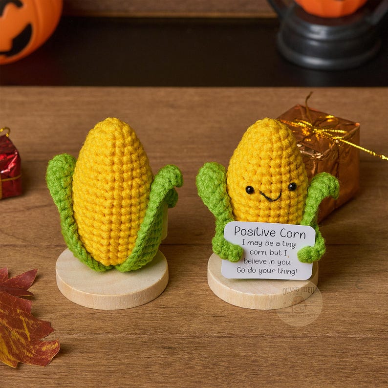 Positive Crochet Corn, Handmade Emotional Support Corn, Cute Funny ...