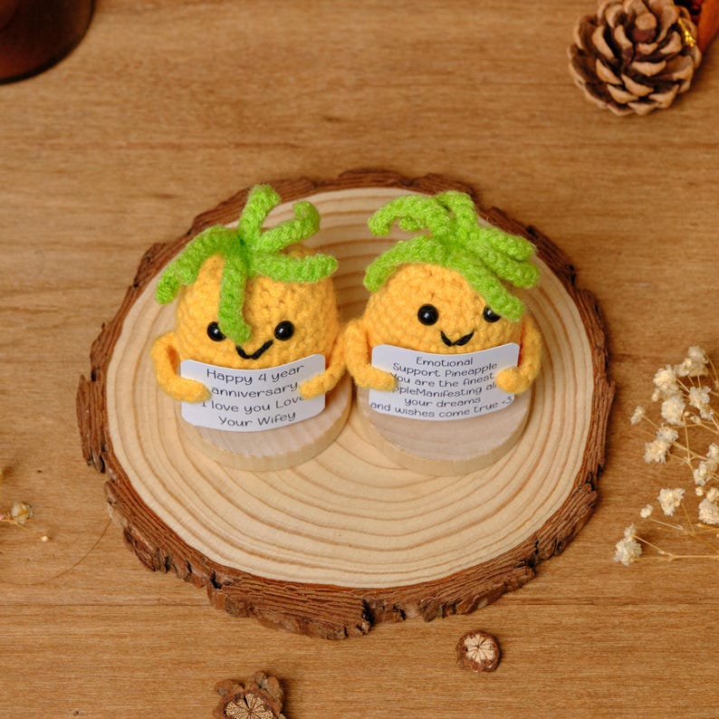 Handmade Positive Pineapple, Crochet Pineapple Toy With Positive Card ...
