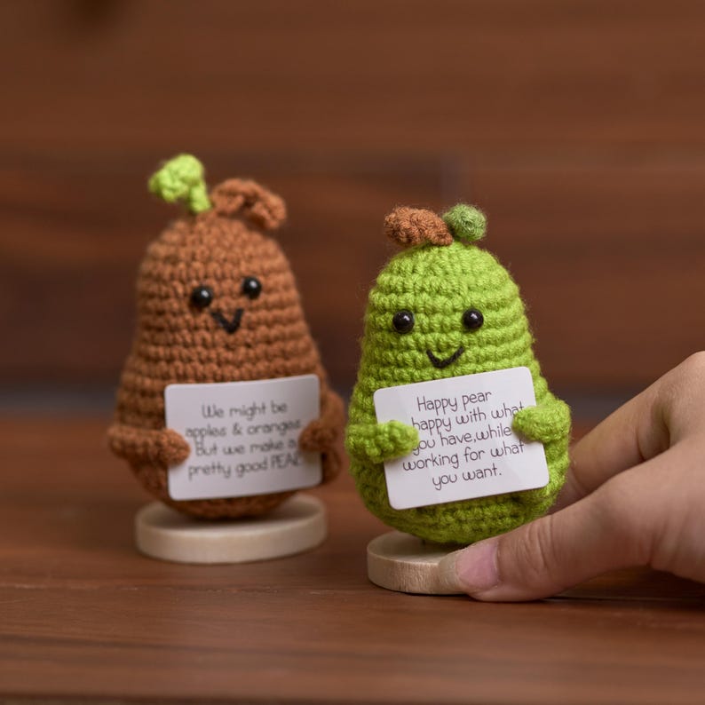 Handmade Crochet Happy Pear, Hand Knitting Crochet Fruits With Happy ...
