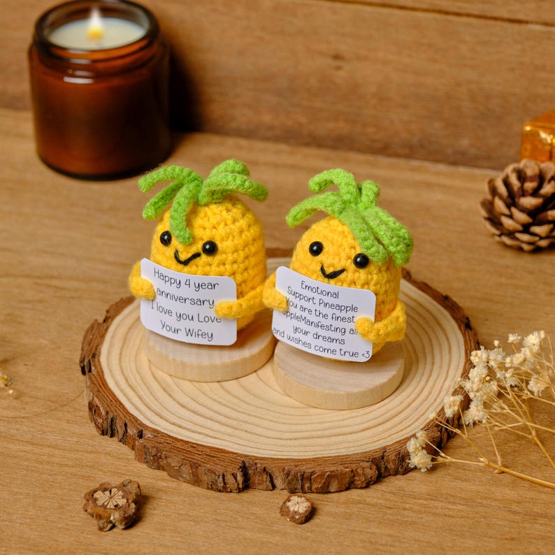 Handmade Positive Pineapple, Crochet Pineapple Toy With Positive Card ...