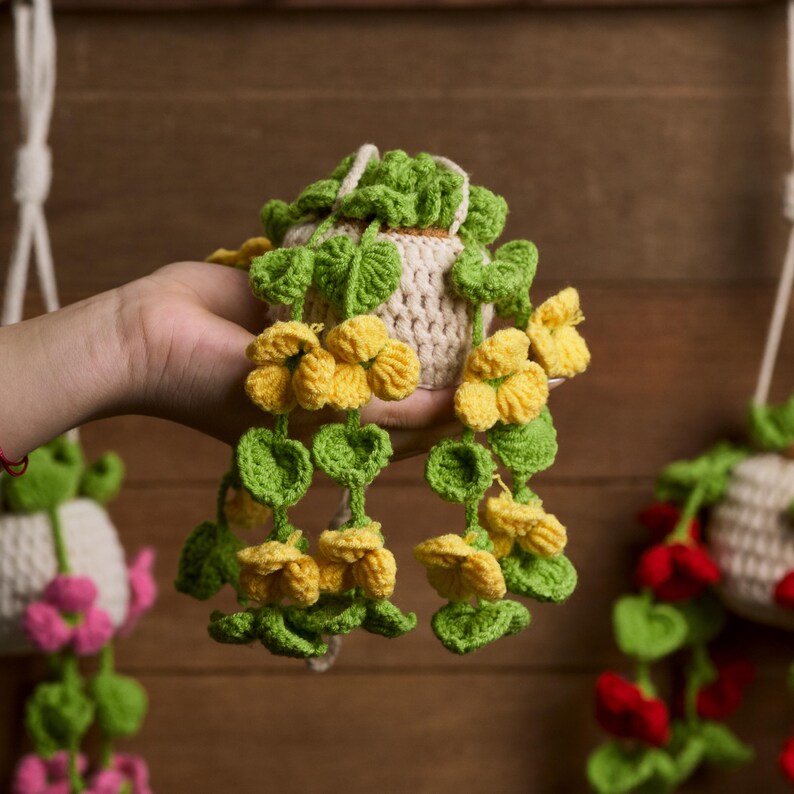 Drooping Flower Crochet, Car Hanging Plant, Wall Hanging Plant, Crochet ...