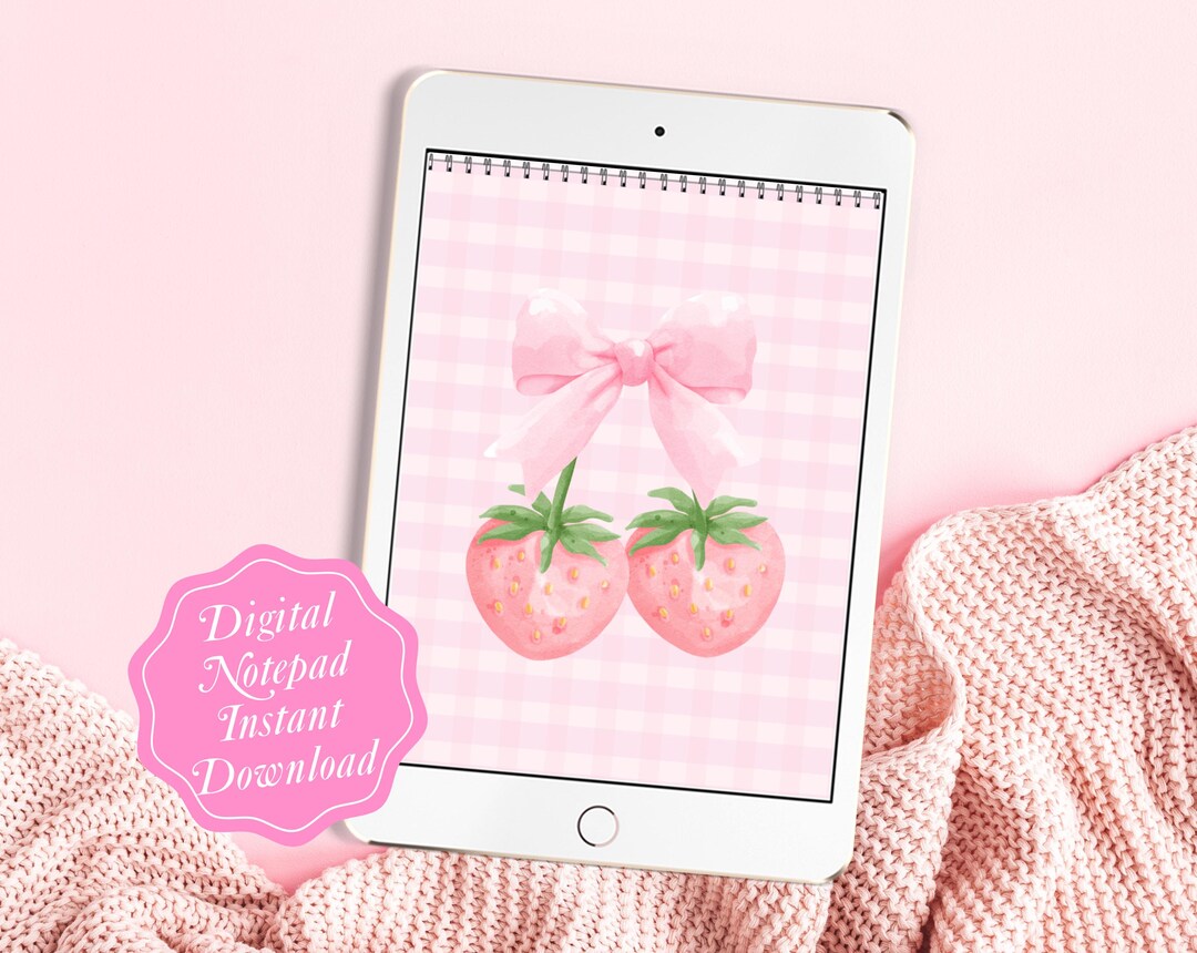 Pink Strawberry Coquette Digital Notepad | Aesthetic Digital Notepad ...