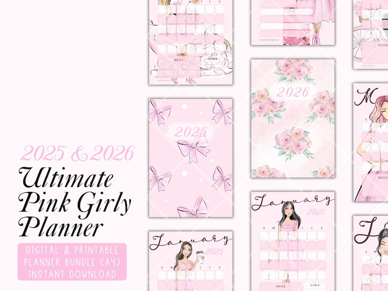 2025 and 2026 Ultimate Pink Girly Digital & Printable Planner Bundle ...