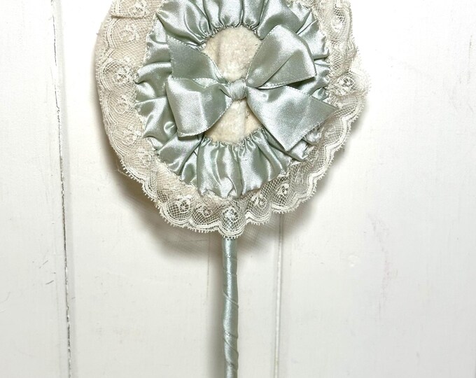 Antique 1920’s Flapper Powder Puff on Stick Wand Pale Blue Ribbon ...