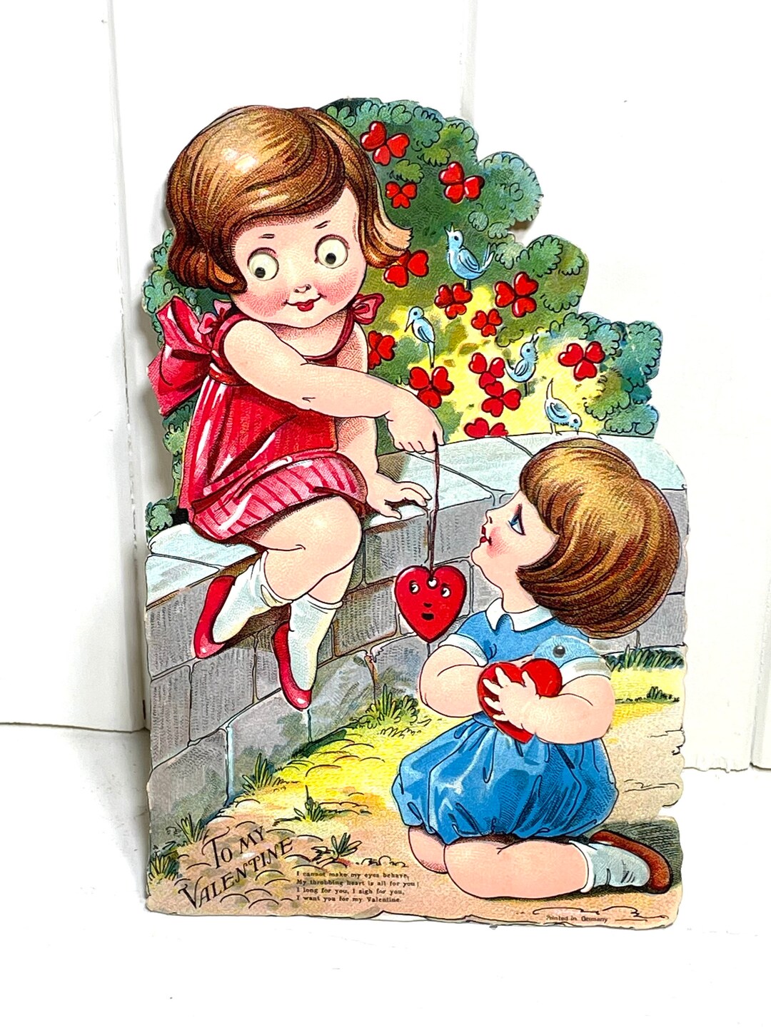 Large Vintage Valentine Google Eyed Girl Anthropomorphic Heart Germany ...