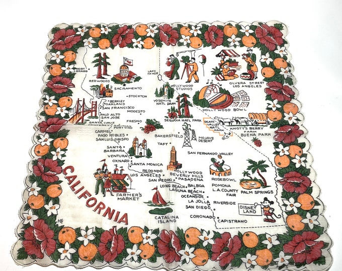 Vintage California Handkerchief Floral State Hankie Feels Unused - Etsy
