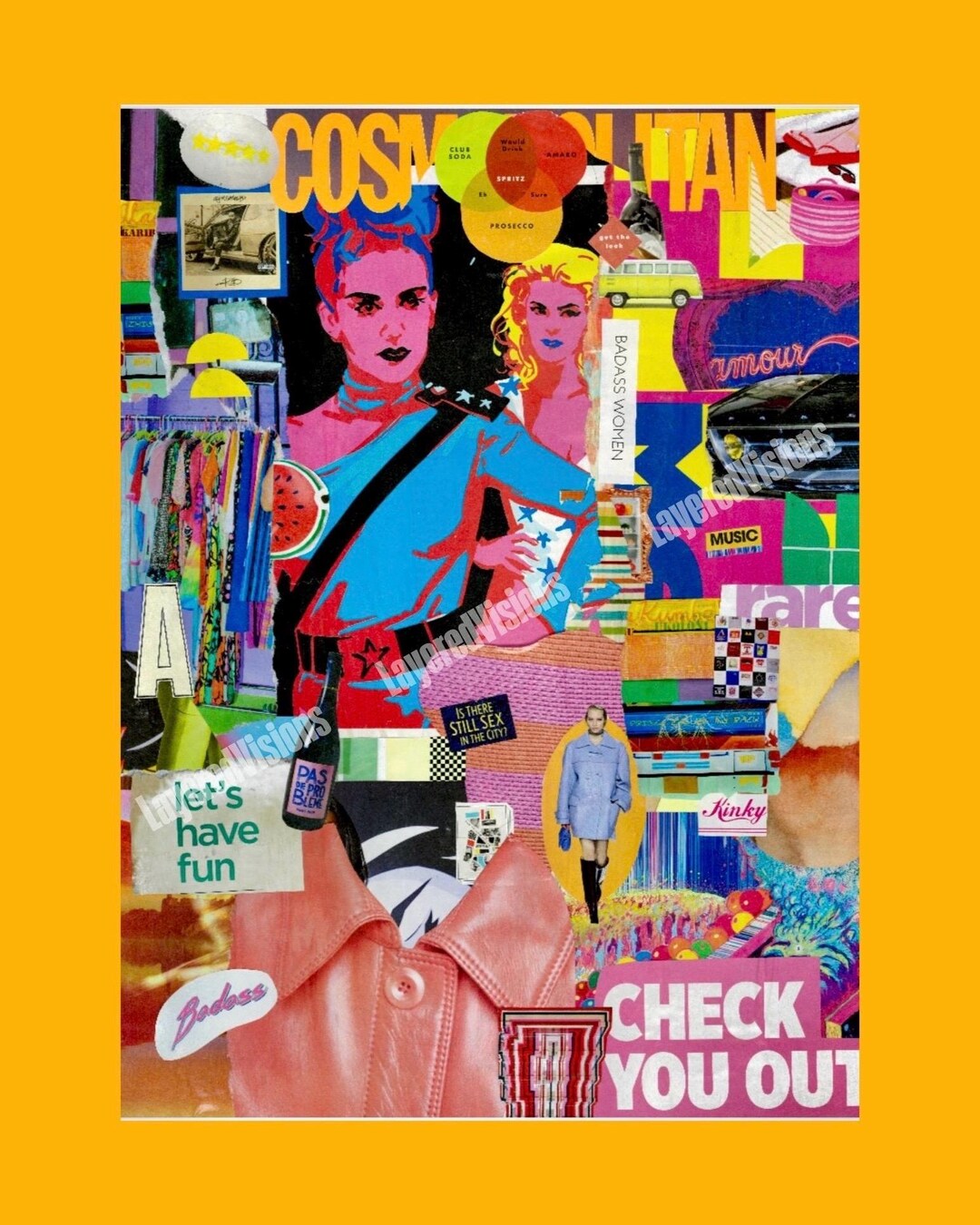 Badass Cosmo Women Retro Collage Digital Print | Wall Decor | Vintage ...