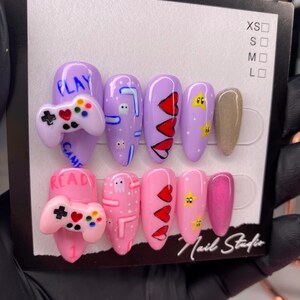 Gamer Pink and Purple Press on Nails - Gamer Girl - Kawaii - Retro ...