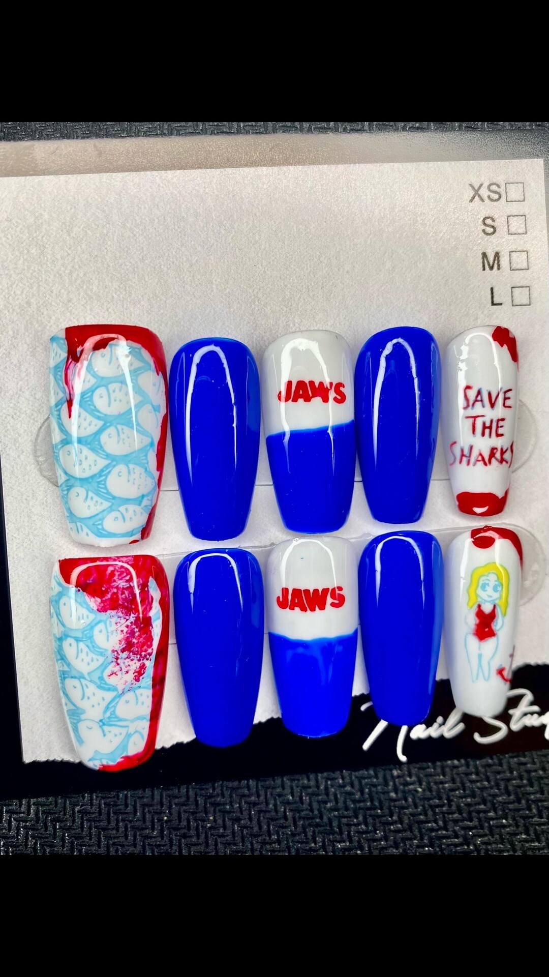 Jaws Inspired Nails - Movie Nails - Horror Nail - Nerd - Gifts for Her ...
